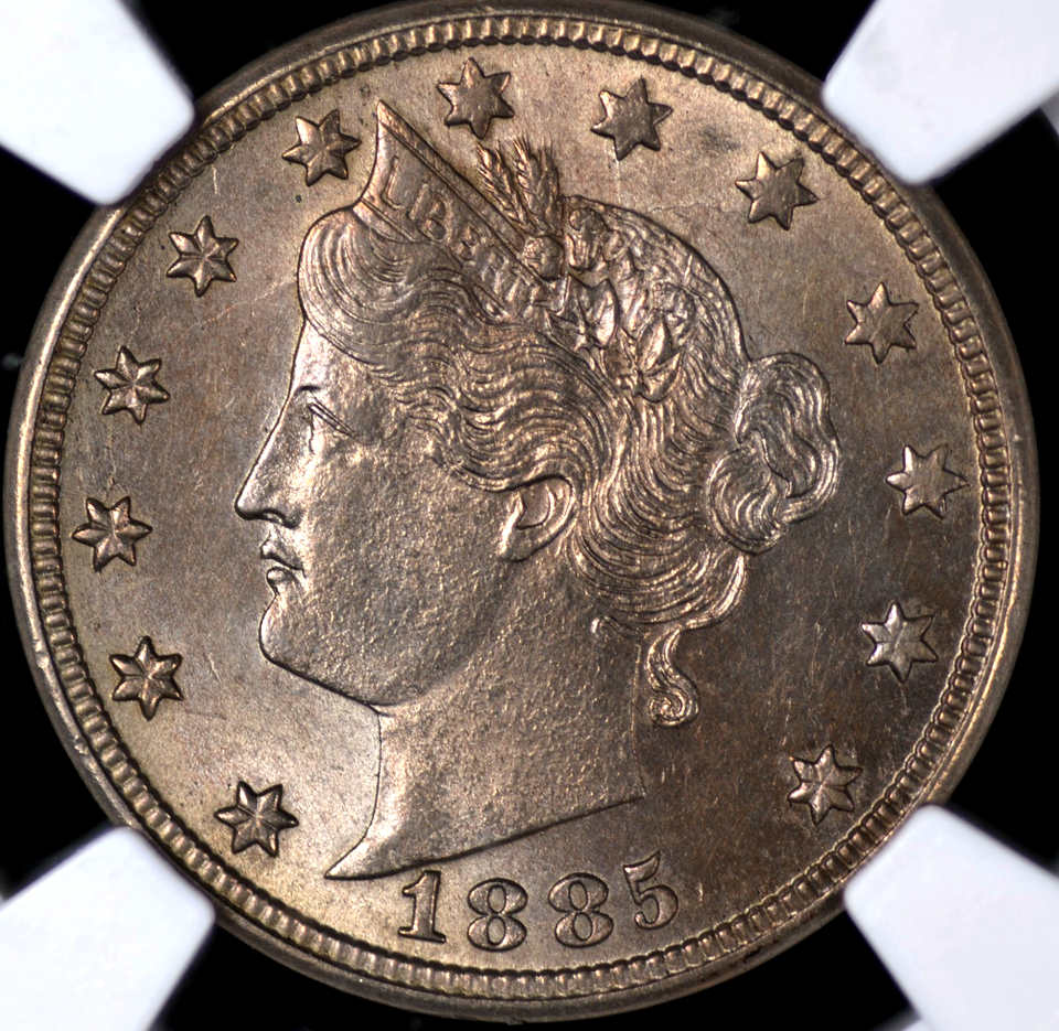 1885 LIBERTY "V" NICKEL NGC MS 62 SOFT SATIN LUSTER LIGHTLY IMBUED WITH ...