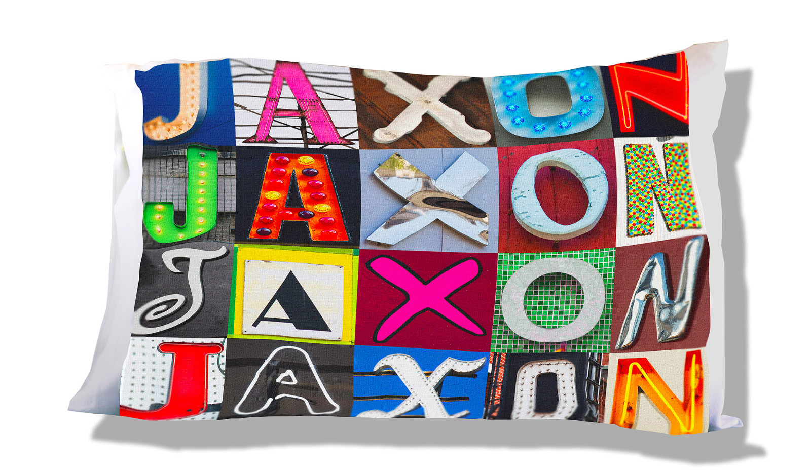 Personalized Pillowcase featuring JAXON in photo of actual sign letters ...