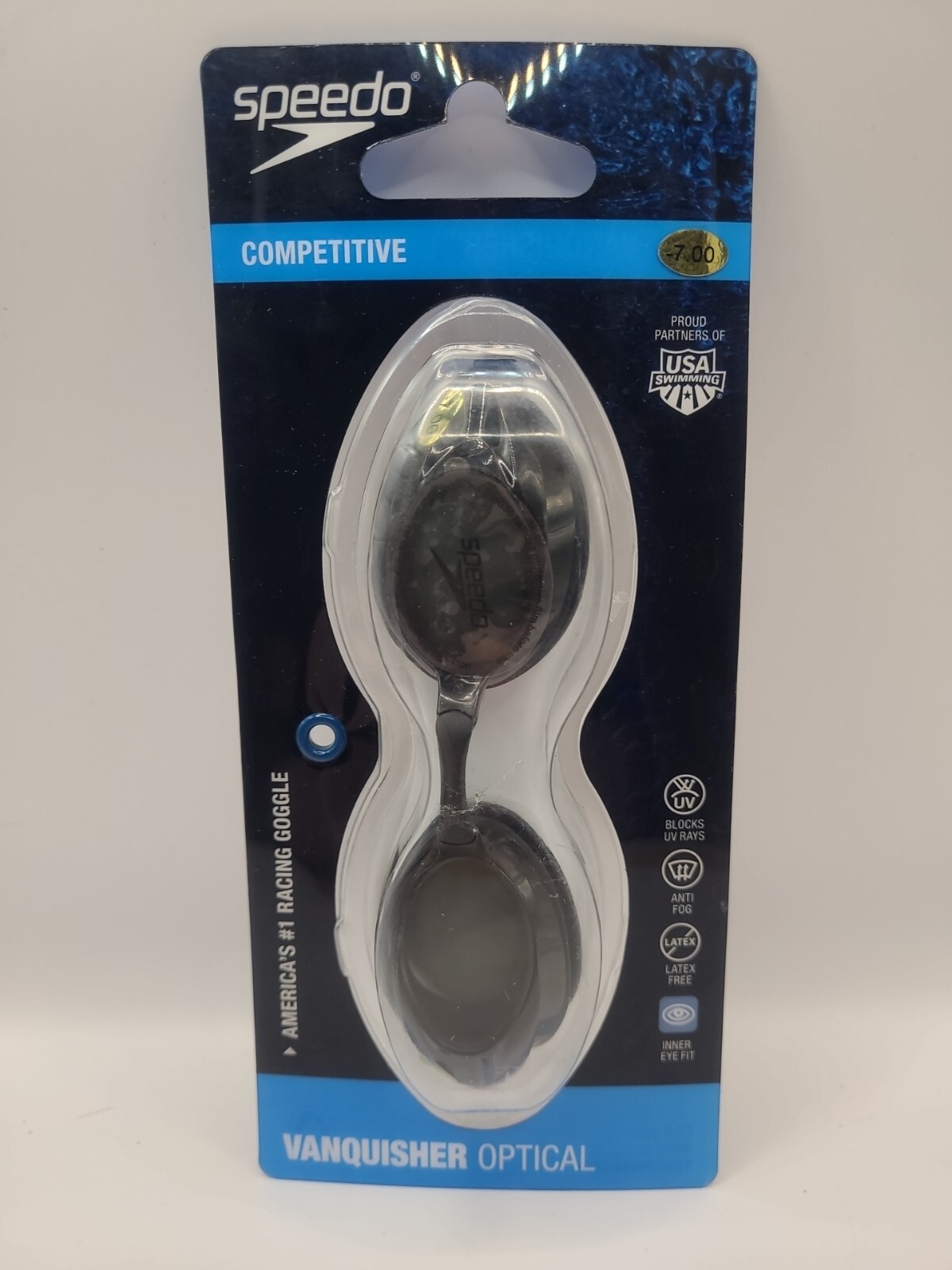 Speedo Competitive VANQUISHER Optical -7.00 Swim Racing Goggles Black ...