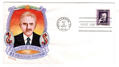 #1294 Eugene O'Neill $1 FDC Ralph Dyer Hand-painted 1967 Prominent ...