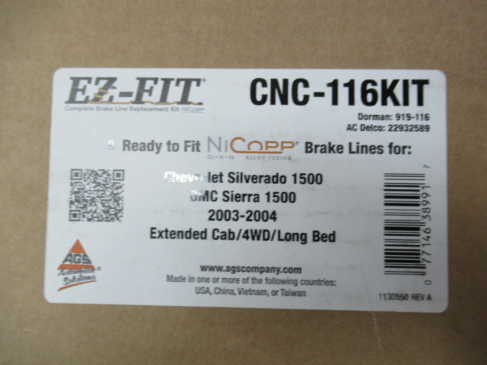 AGS EZ-FIT CNC-116KIT 9 READY TO FIT COPPER NICOPP BRAKE LINES FOR ...