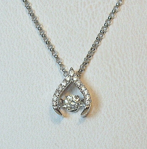 0.17 cttw Natural Diamond Motion Pendant + Chain 14K White Gold Was ...