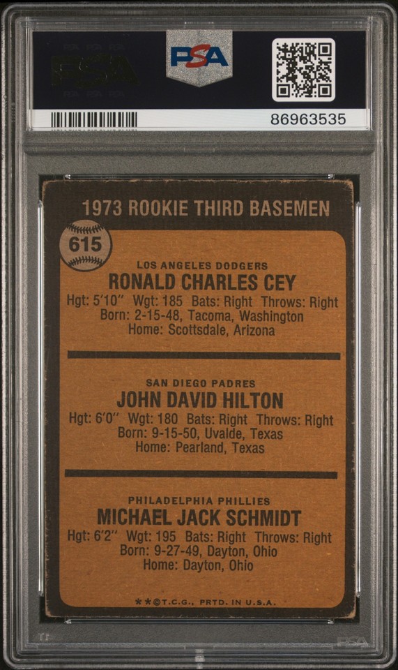 1973 TOPPS ROOKIE 3RD BASEMEN RON CEY/JOHN HILTON/MIKE SCHMIDT ROOKIE ...
