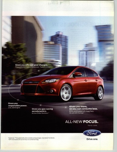 2007 Red Ford Focus Blurry Skyline Photo Vintage Magazine Car Print Ad ...