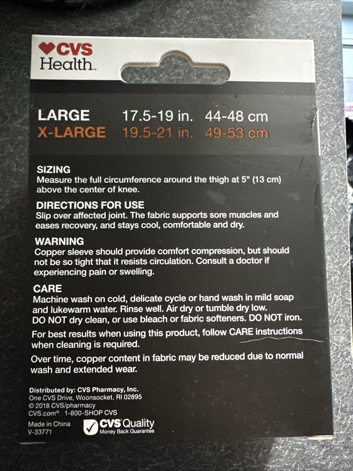 CVS Health Knee Copper Infused Compression Sleeve, X-Large NEW | eBay