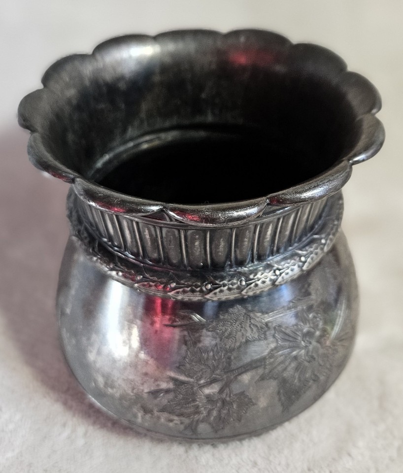 Antique Victorian Silver Plate Spittoon Small Metal RARE Floral ...
