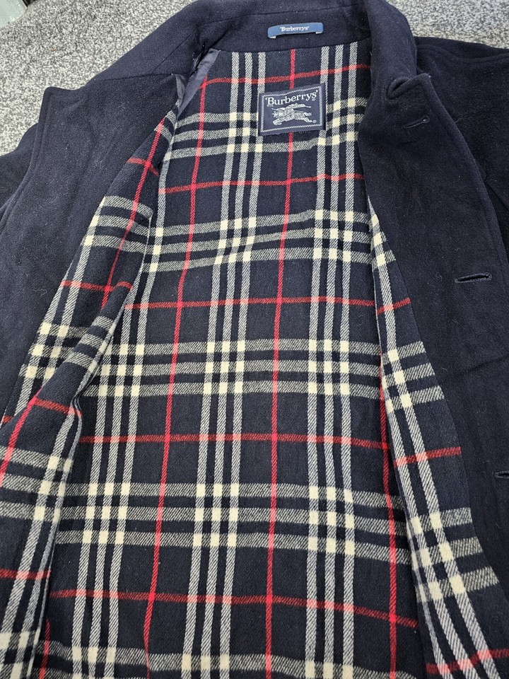 Vintage Burberry's Wool Car Coat Men's 46/48" Blue Nova Check Lined 90 ...