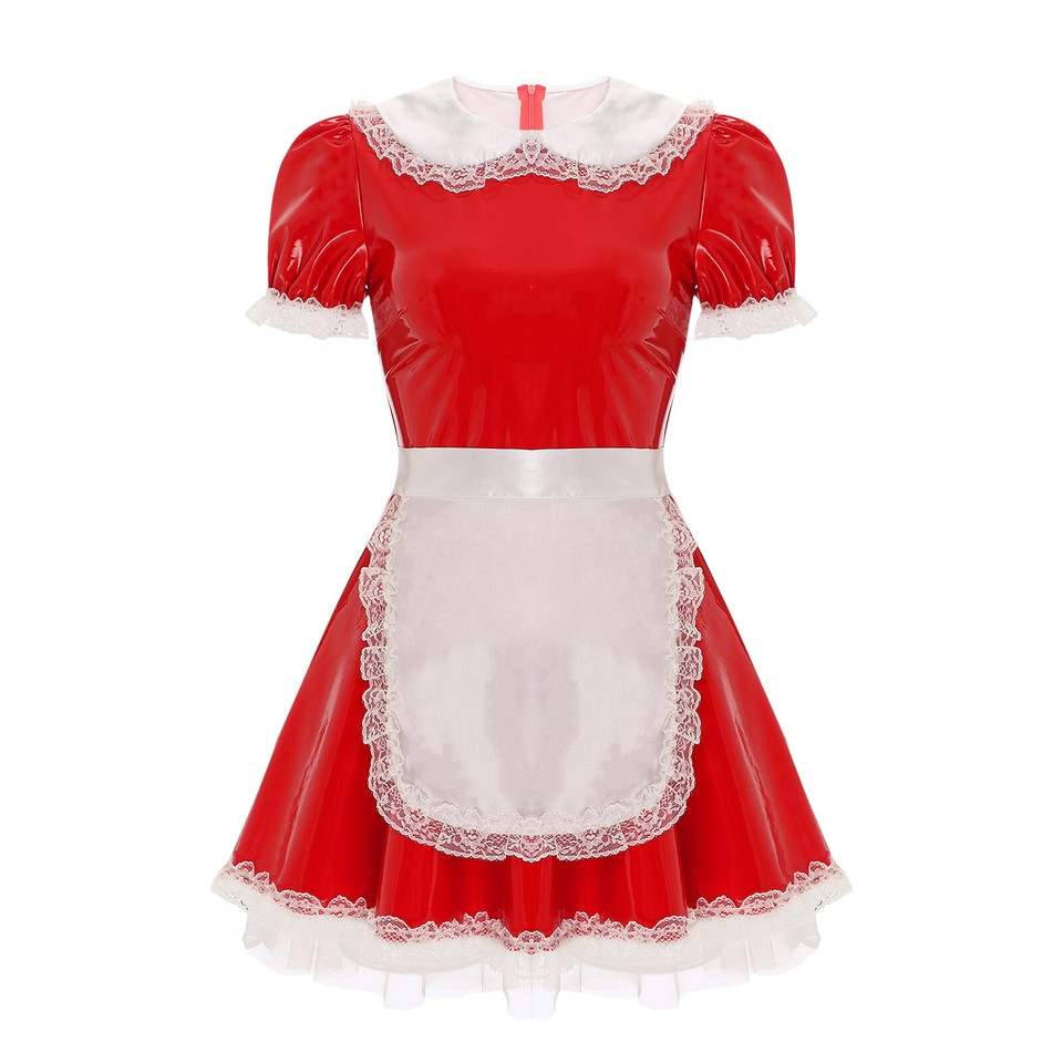 Womens PVC Leather French Maid Cosplay Dress Apron Set Sexy Clubwear ...
