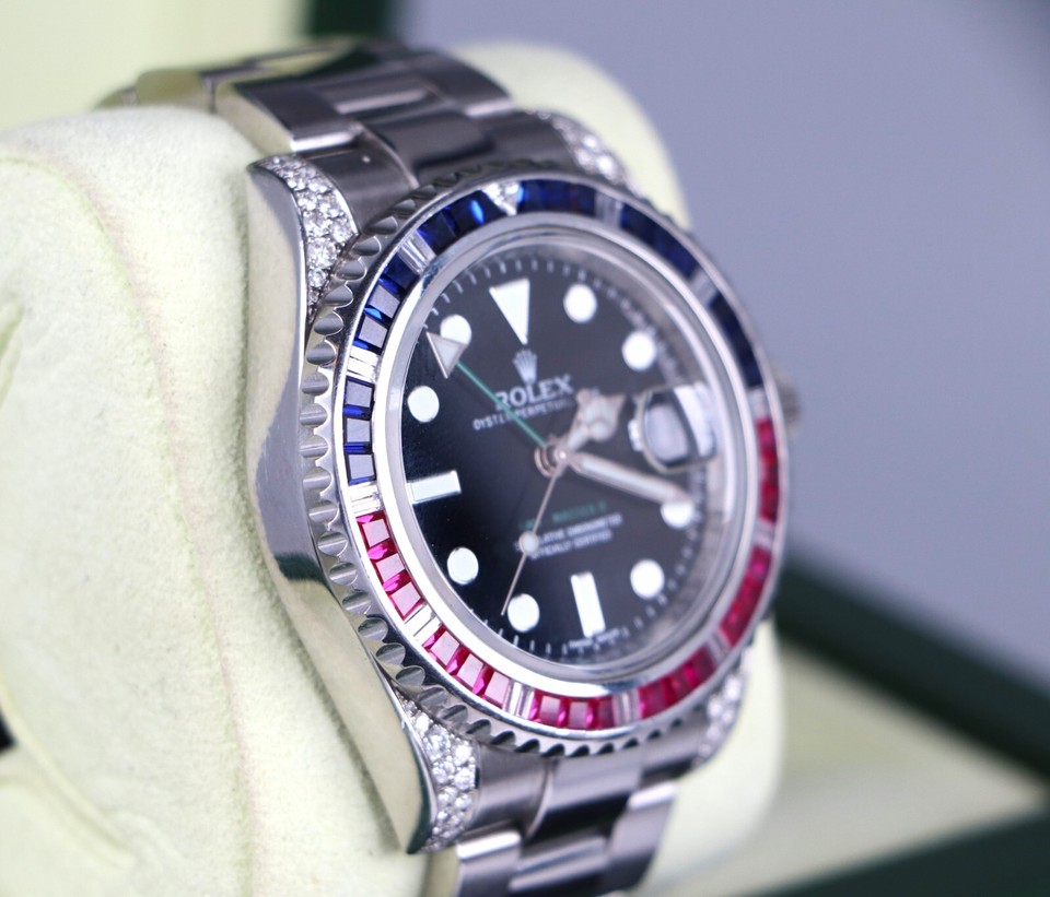 Rolex 40mm GMT Master II Customized Sapphire Ruby Bezel Diamond Watch ...