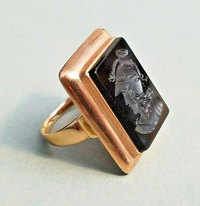Antique Intaglio Ring 14K Gold Victorian 1800s Sardon… - Gem