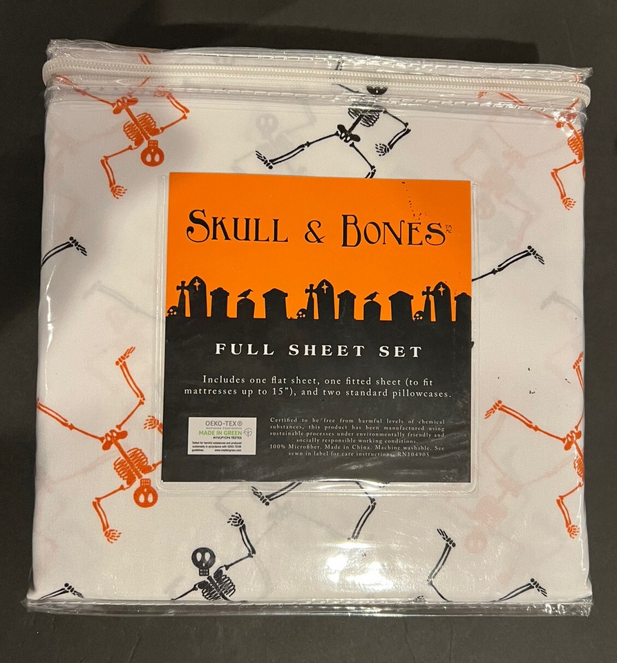 Halloween Skeleton Full Sheets Skull & Bones Spooky Bedding Set ...