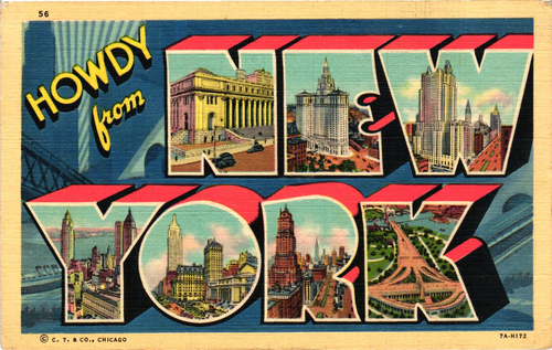 Howdy from New York Vintage Block Letter Postcard Multi View Linen ...