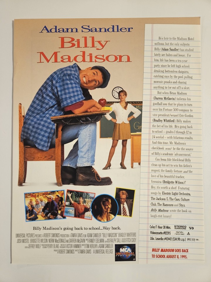 1995 Billy Madison VHS Release Video Store Owner Promo Sell Sheet Adam ...