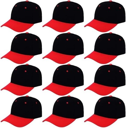 12 Pack Black Red Baseball Cap Large Blank Design Adjustable Plain ...