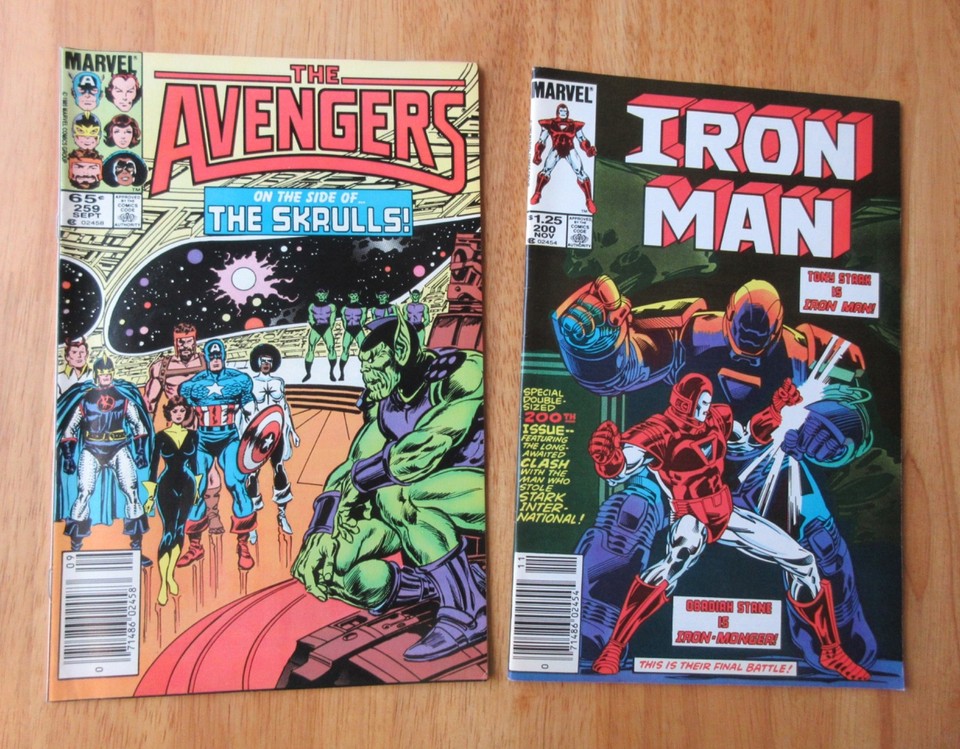 4 Newsstand Marvels: AMAZING SPIDER-MAN #207, 268•AVENGERS #259•IRON ...