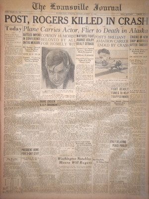 Newspaper Will Rogers & Wiley Post Killed In Air Crash @Alaska Jean ...