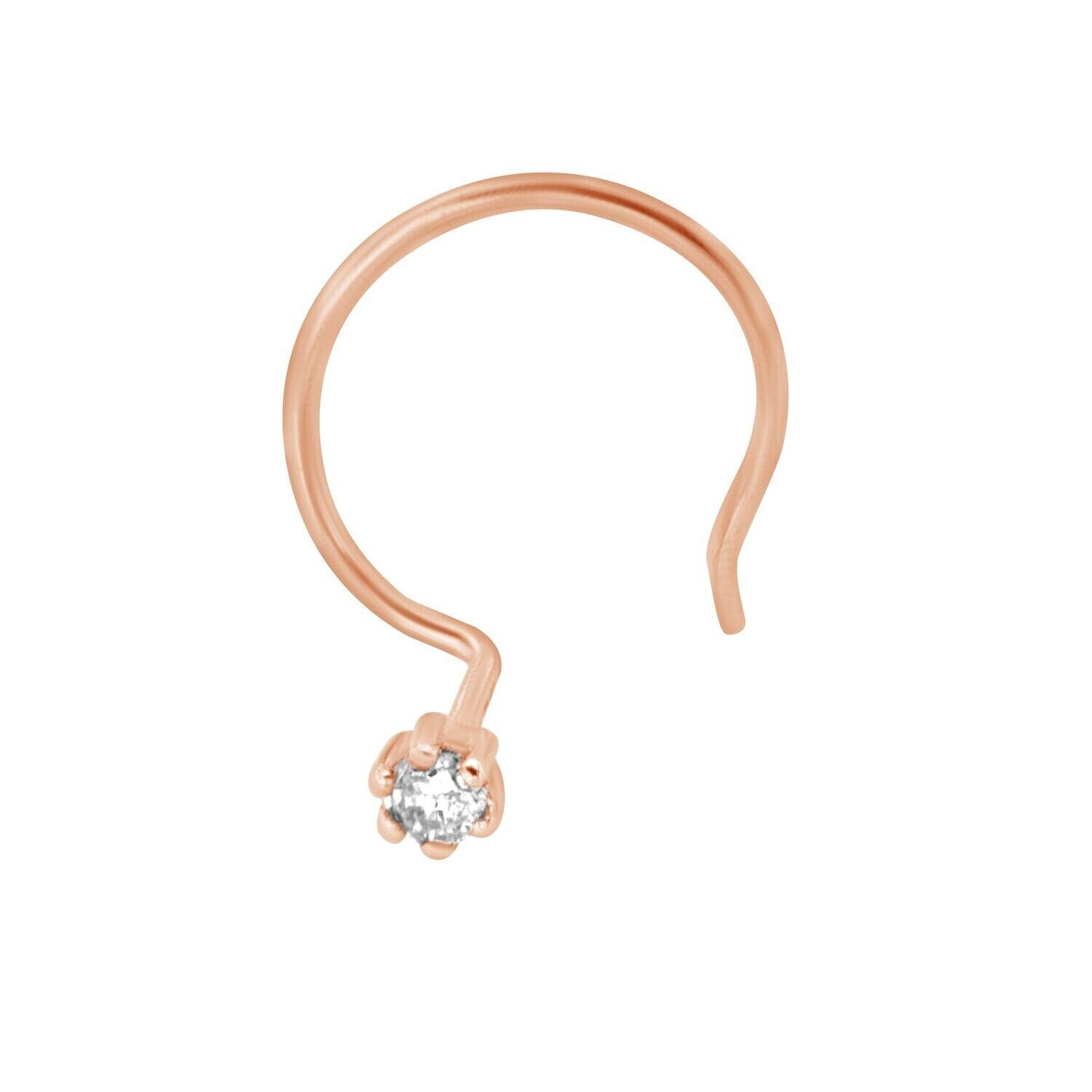 2MM Round Cut Natural GH/SI Diamond Hook Pin Piercing For Gift 14k Rose ...
