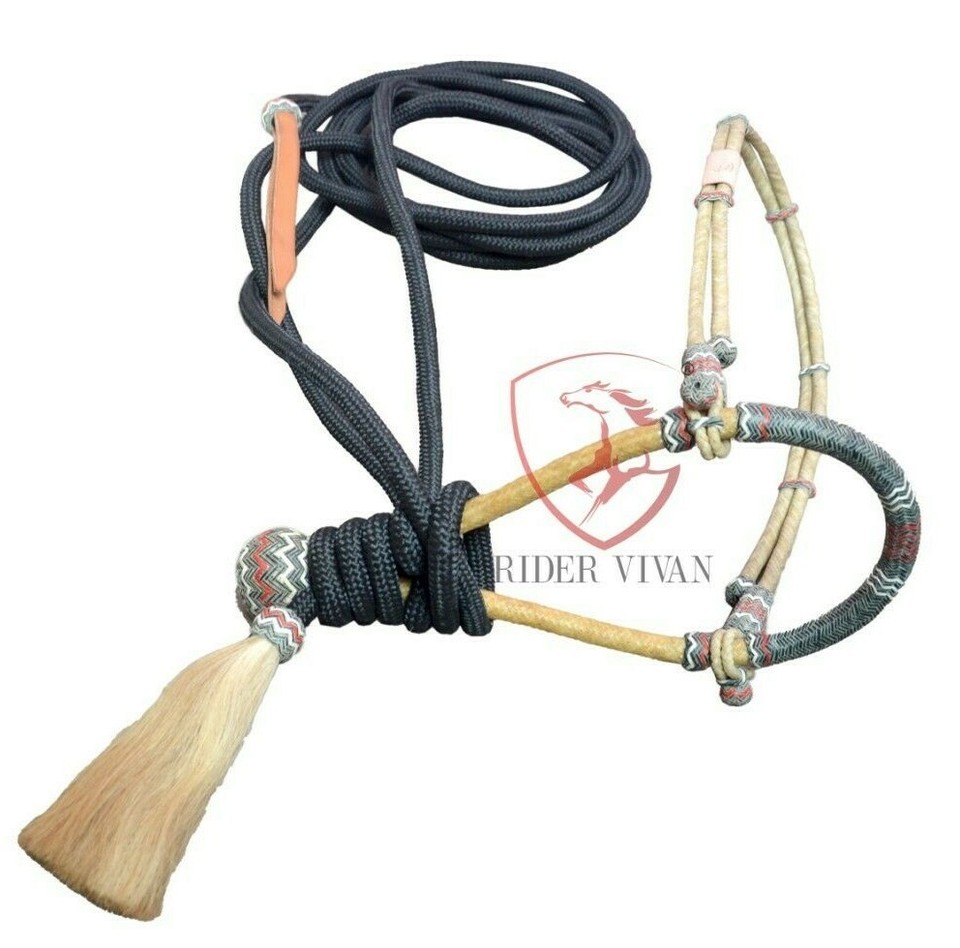 Horse Bosal Set 40 Plait, Western Bosal Rawhide Natural/Black, 11 ...