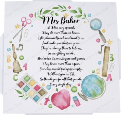 Thank You Teaching Assistant Card Personalised Leaving School Poem Gift ...