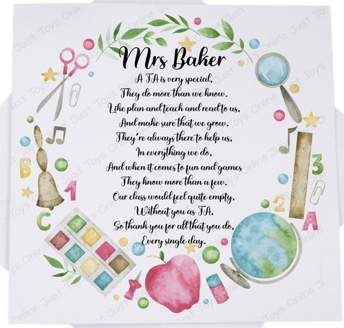 Thank You Teaching Assistant Card Personalised Leaving School Poem Gift ...