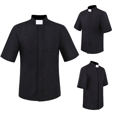 Men Priest Clergy Shirt Short Sleeves Stand Collar Worship Top ...