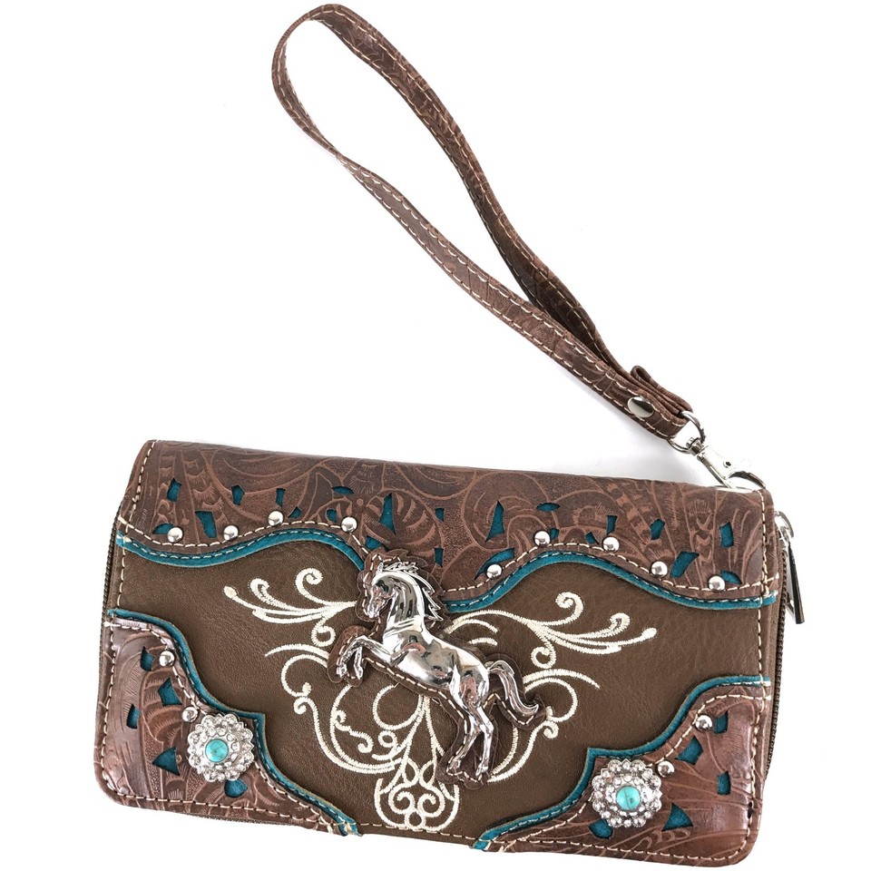 Justin West Wild Horse Embroidery Western Floral Concealed Carry ...