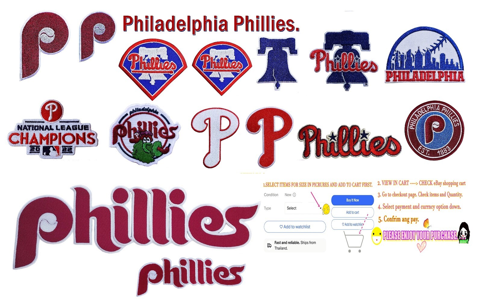 Philadelphia Phillies Baseball ⚾️ Patches Iron,Sew(Select options) Thai ...