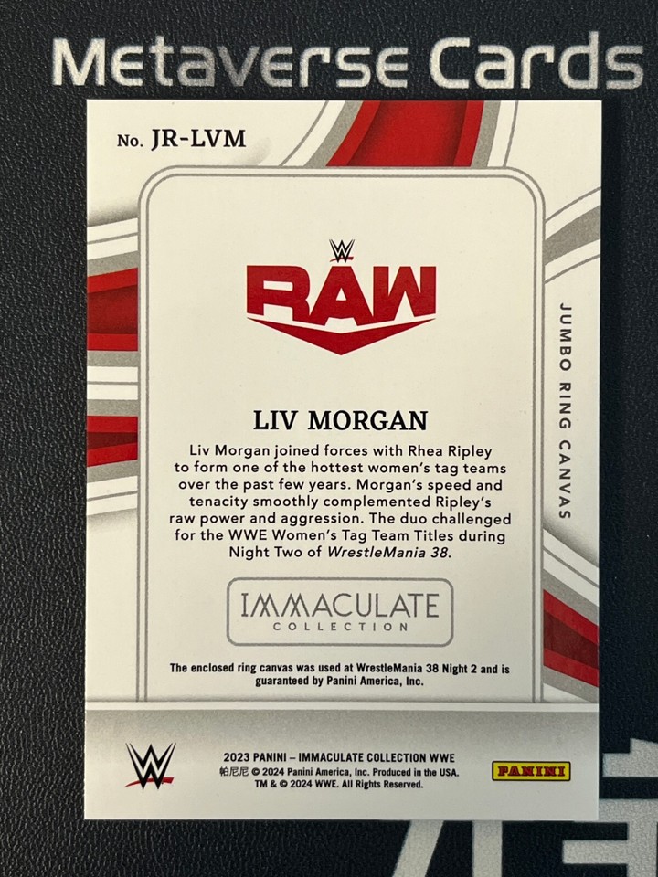 2023 Panini Immaculate WWE Liv Morgan Jumbo Ring Canvas Relic 34/99 #JR ...