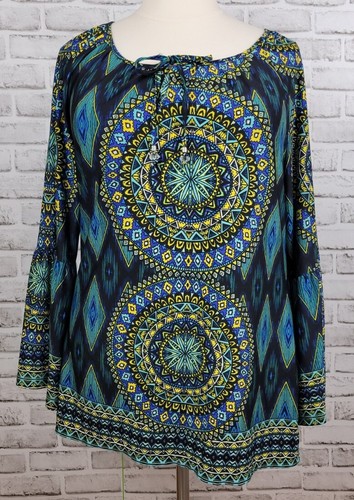NY Collection Woman Knit Tunic Size 2X Long Flared Sleeve Round Neck W ...