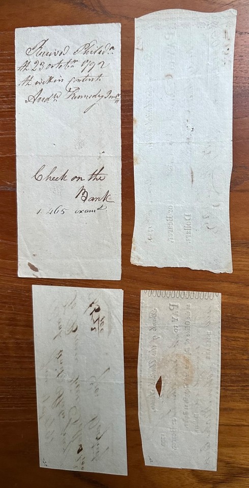 A quartet of pre 1800 checks drawn on the Bank of the United States | eBay