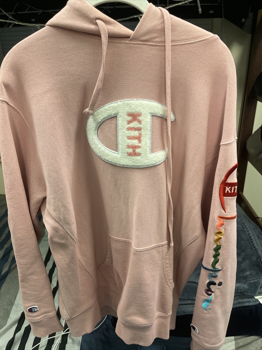Kith x Champion Logo Hoodie Pullover Sweatshirt PINK Size XS Kith x Champion Logo Hoodie Pullover Sweatshirt PINK Size XS