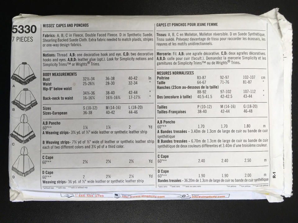 Simplicity #5330 Misses' Capes and Ponchos - Size S, M, L | eBay