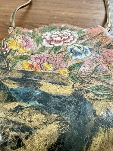 VTG Designer Jane Yoo wearable art handpainted leather shoulder ...
