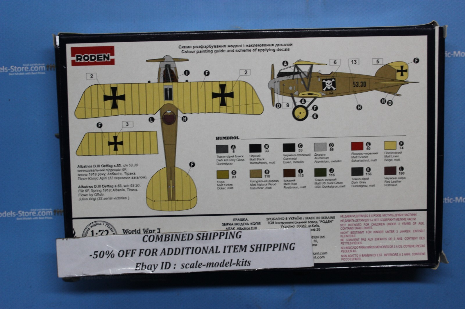 Roden 022 Albatros D.III Oeffag s.53.2 German biplane WWI model kit 1/ ...