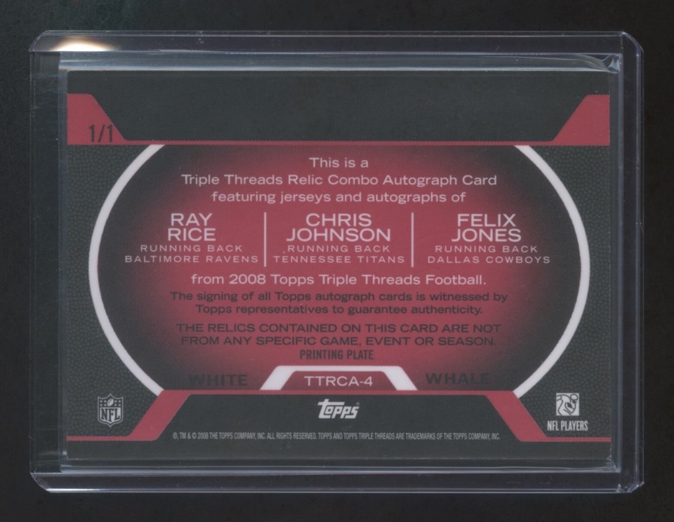 2008 TOPPS 1/1 TRIPLE RC AUTOGRAPH JERSEY CHRIS JOHNSON-FELIX JONES-RAY ...