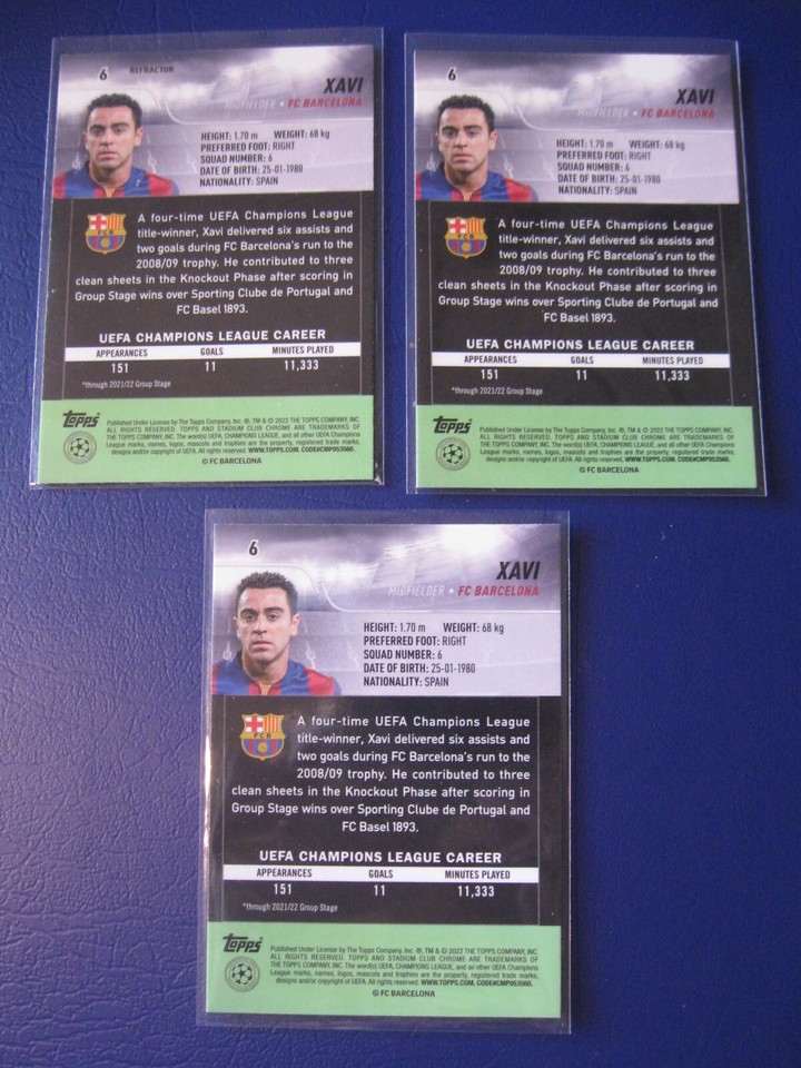 XAVI 3-CARD LOT '22 Stadium Club Chrome UEFA Champs League REFRACTOR ...