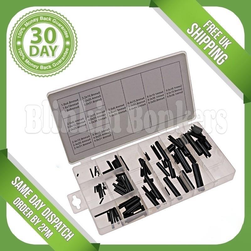 120PC ROLL PIN ASSORTMENT SPRING TENSION C SPLIT BAR BLACK METAL ...