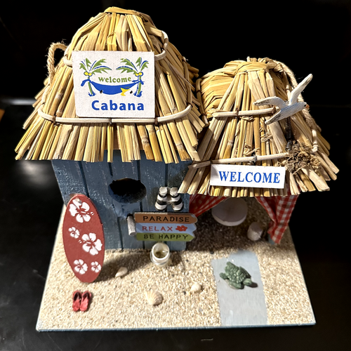 Cabana Wood Birdhouse - Beach Tiki Huts, Straw Roof - 6.5 x 9 x 8 ...