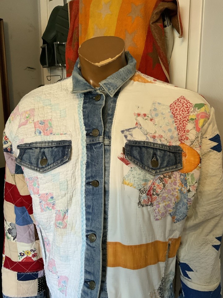 Vintage Reworked Levis Quilted Patchwork Blanket Upcycle Denim Trucker ...