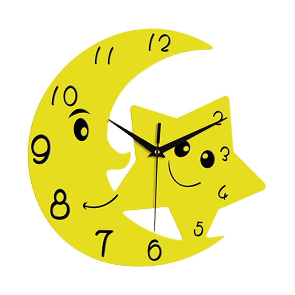 Cartoon Moon Star Wall Clock Quiet Children's Room Dial Pointers Clock ...