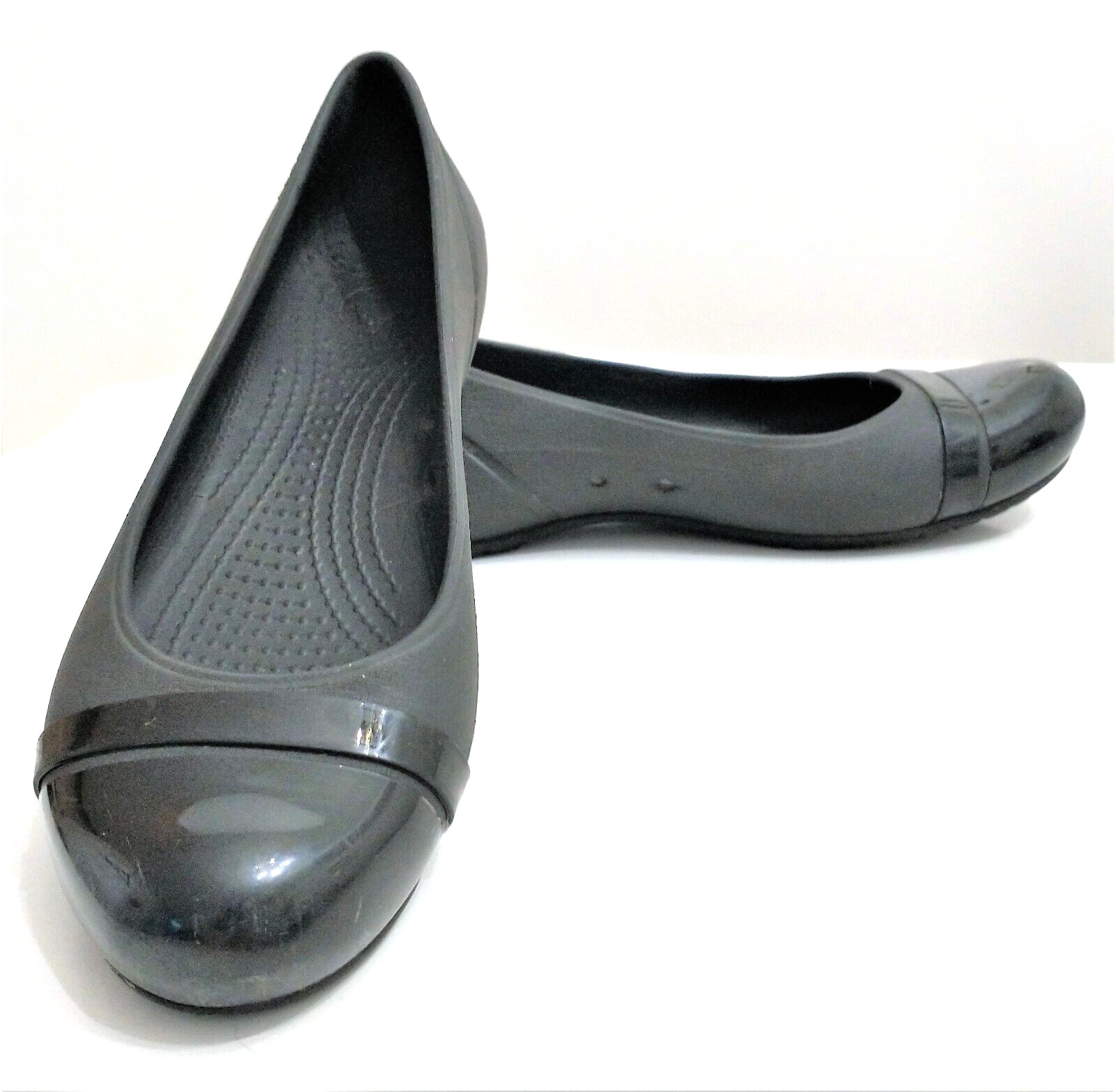 Crocs 12300 Black Patent Shiny Cap Toe Flats/Ballet S… - Gem