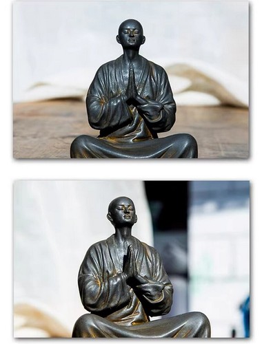 Iron Rust Cast Praying Monk Statue Meditation Buddhism Zen Shrine ...