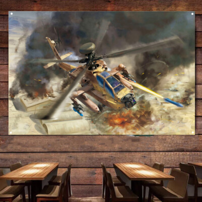 AH-64A Apache Attack Helicopter Art Poster Wall Hanging Flag Military ...