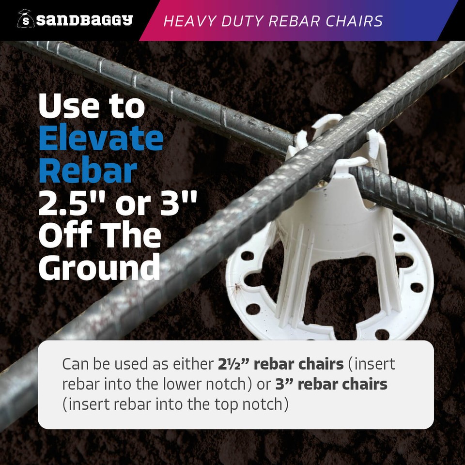 Sandbaggy Plastic Rebar Chairs - Elevates Rebar 2.5" or 3" - Rebar #3 ...