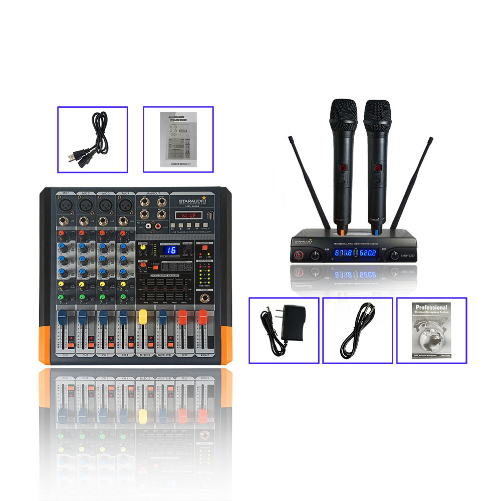 4-Channel 2000W Powered Amplifier Mixer DJ USB Mixing 2CH Handheld ...