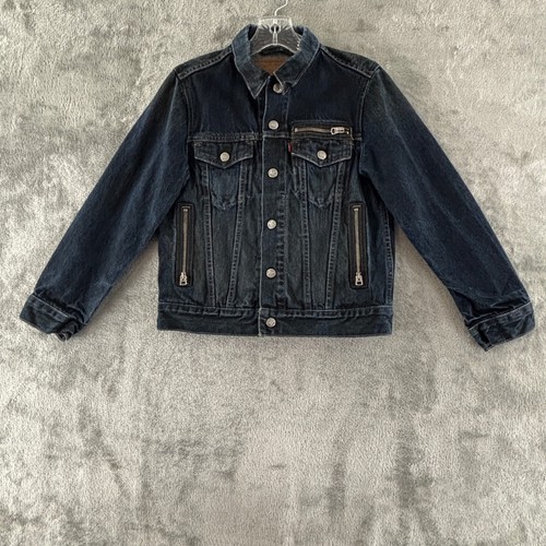 Levi 57540 Denim Trucker Jean Jacket Women M Snap Close Dark Wash Zip ...