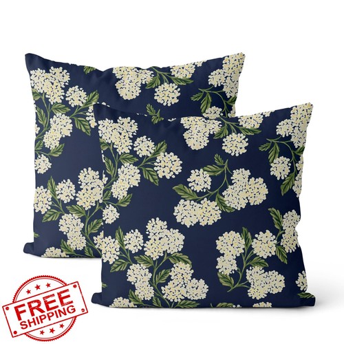 18x18" Navy Blue Spring Pillow Covers, 2pc Hydrangea Floral Decor | eBay