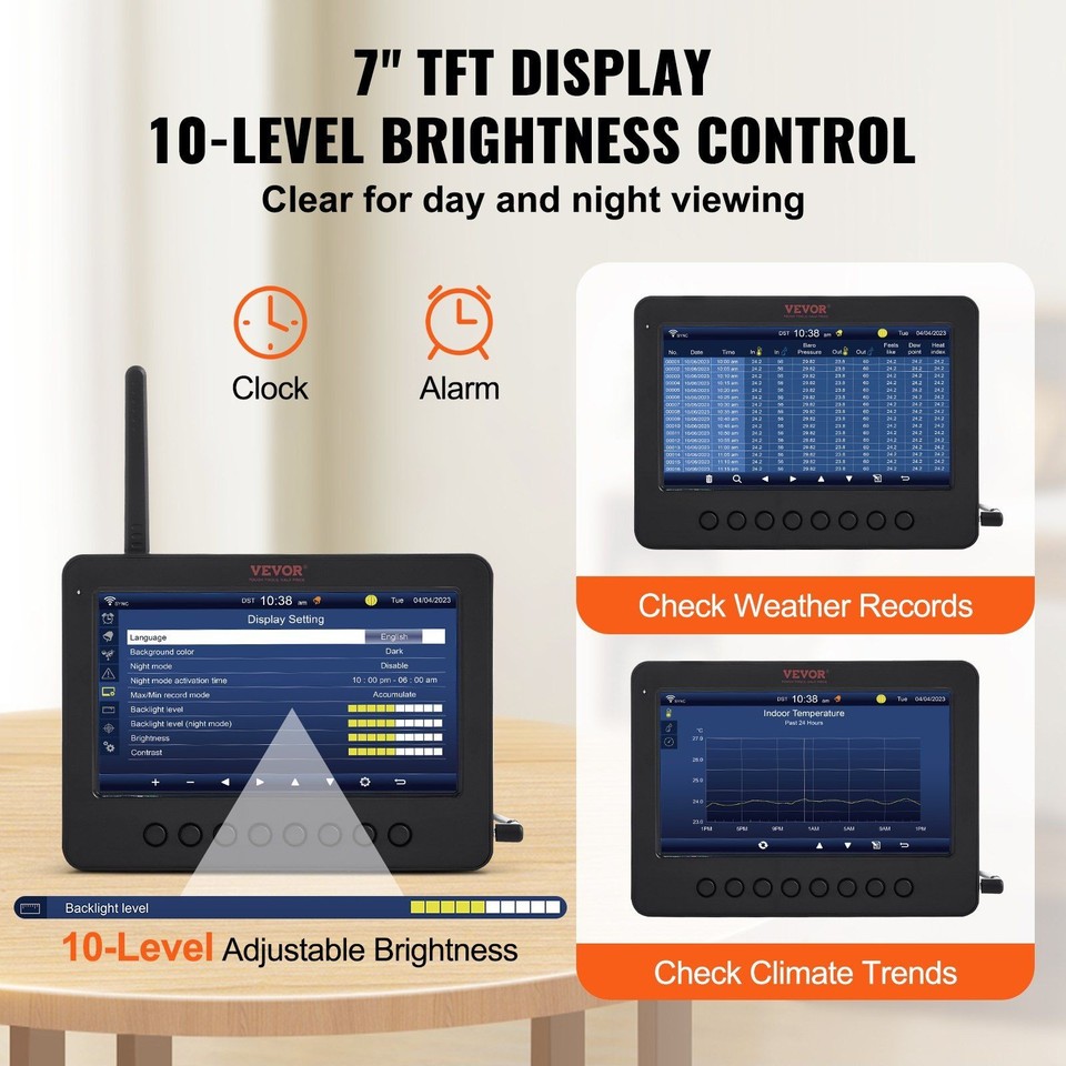 7in1 Wi-Fi Weather Station with TFT Display & Wireless Outdoor Sensor ...