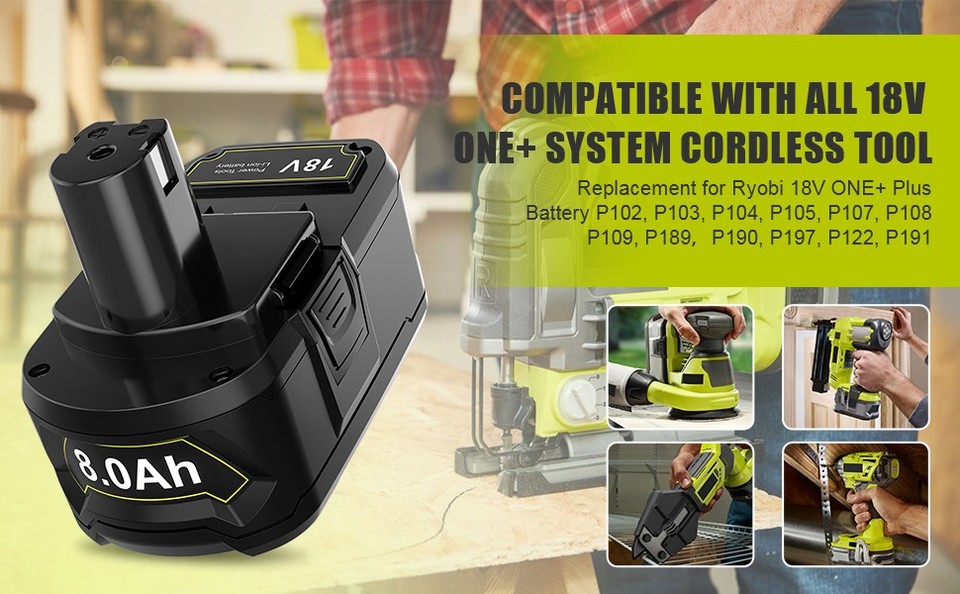 8.0Ah For Ryobi 18V Tool Lithium Battery+Charger P102 P103 P104 P107 ...
