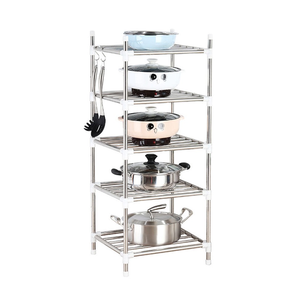 5 Tier Kitchen Pan Stand Saucepan Pot Rack Chrome Storage Organiser ...